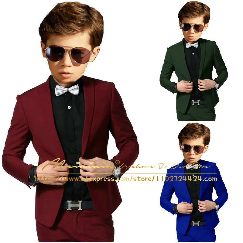 Kids-Flower-Boy-Suits-For-Wedding-Burgundy-Blazer-Pants-Host-Costume ...