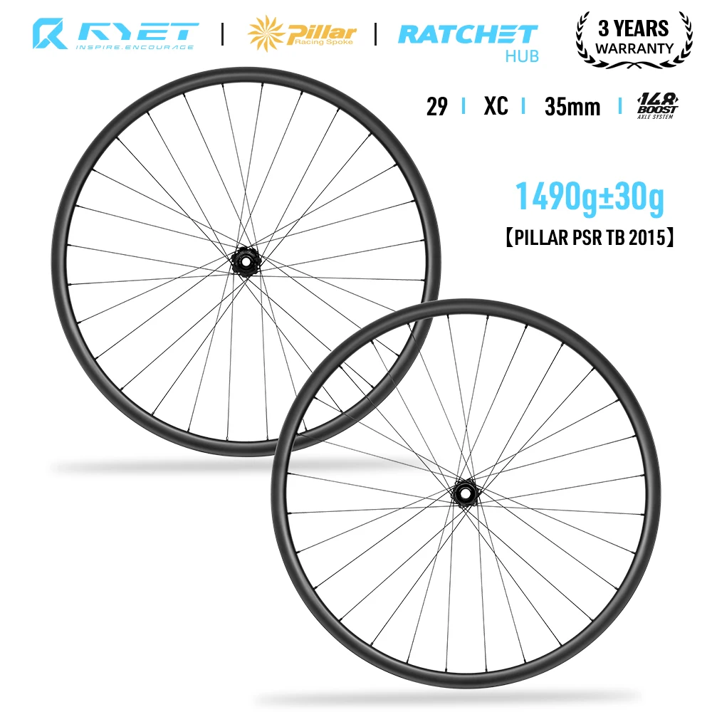RYET Rodas de Carbono MTB 29er XC Boost 35mm 28h Straight Pull