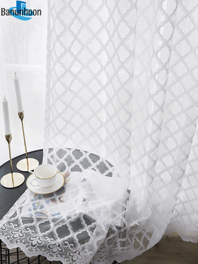 White-Lace-Window-Screens-Plaid-Tulle-Curtains-for-Living-Room-Bedroom ...