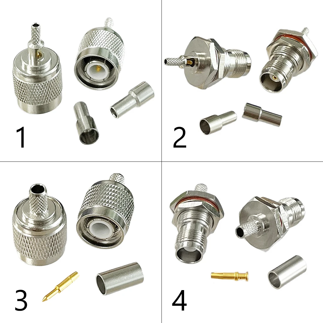 1-4PC TNC Male Female Plug Jack RF Coax Connector Crimp for RG316 RG174 ...