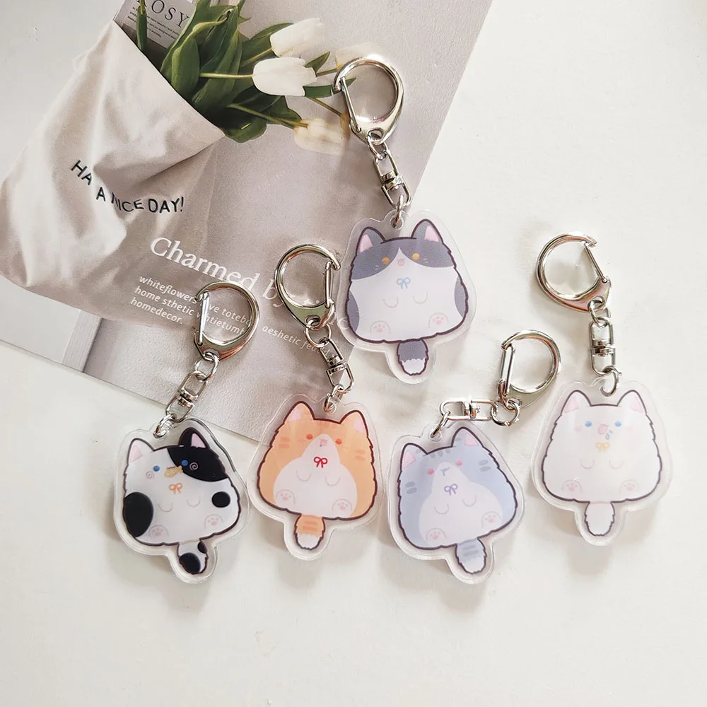 2pc-Cute-Acrylic-Kawai-Cartoon-Cat-Keychain-Key-Chain-Car-KeyRing-Bag ...