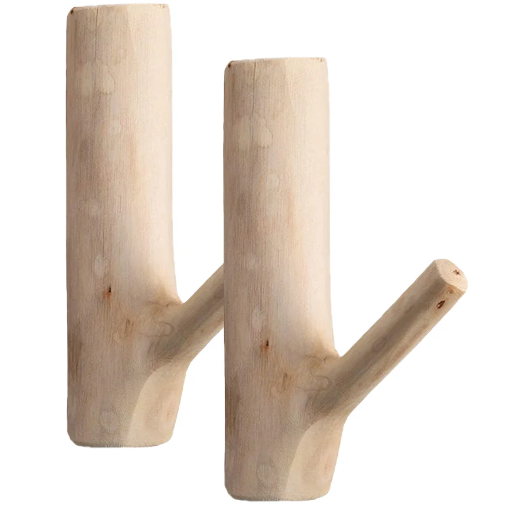 2 Pcs Solid Wood Tree Branch Adhesive Hooks Smooth Multi Purpose Wall ...
