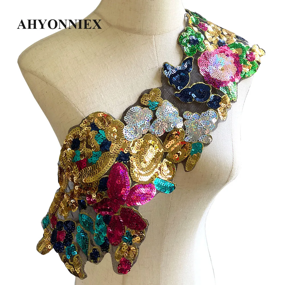 AHYONNIEX-Large-Size-50-5cm-X-14cm-Patch-Long-Sequins-Flower-Strips ...