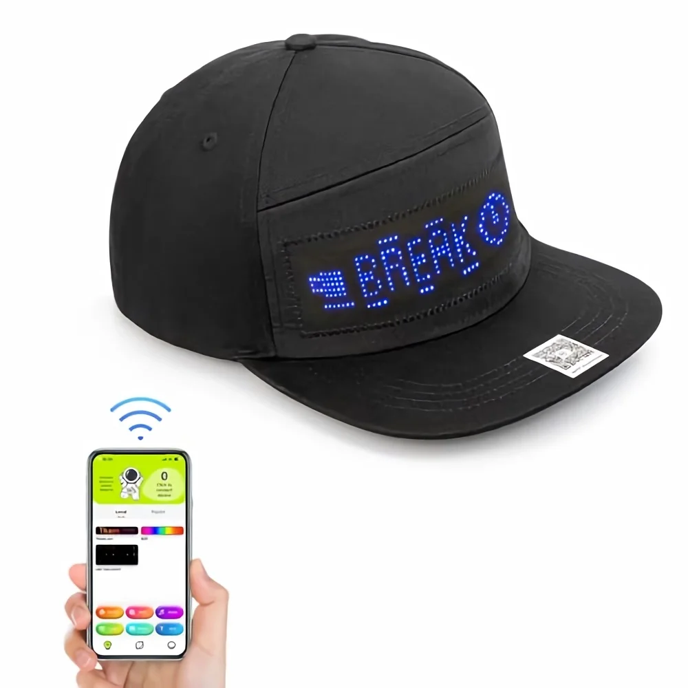 Unisex-Baseball-Cap-USB-Rechargeable-Bluetooth-APP-Programmable-LED ...