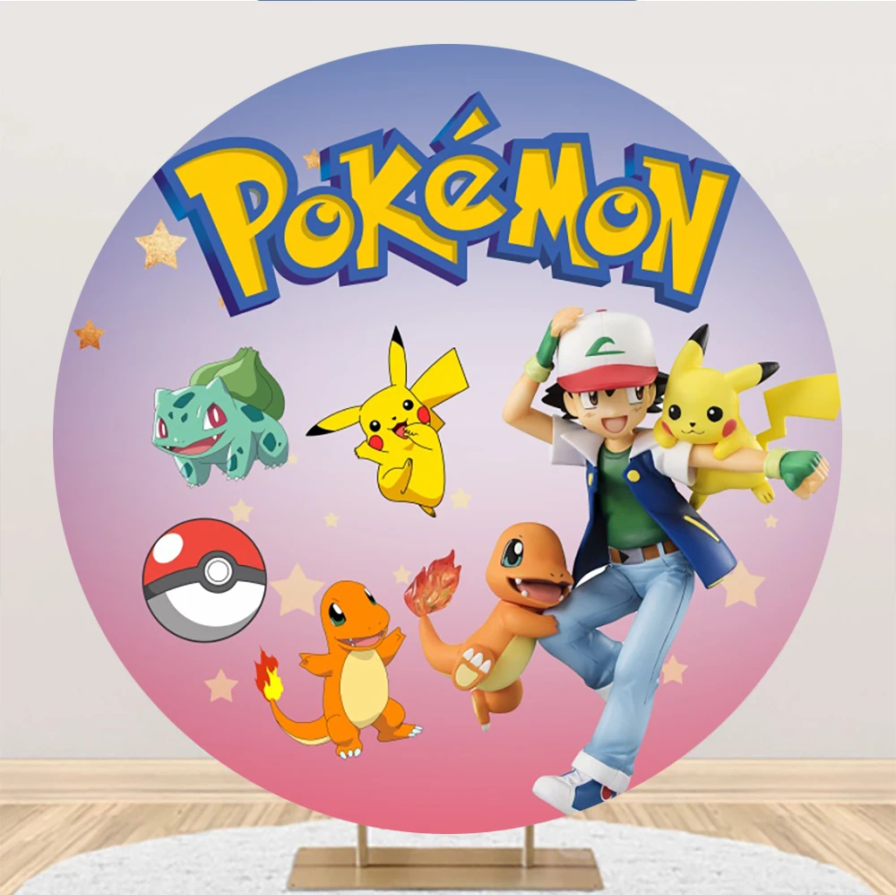 Pokemon Kids Party Round Backdrop Customized Name Photo Happy Birthday ...
