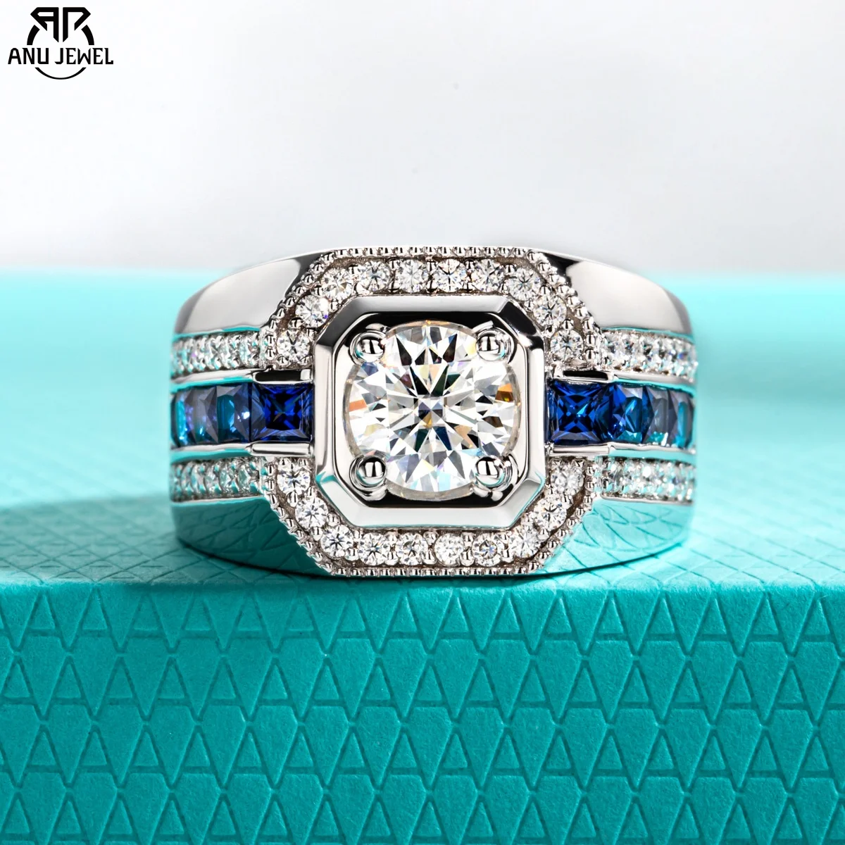 AnuJewel Men's 1ct D Color Moissanite Ring 925 Sterling Silver Gold ...