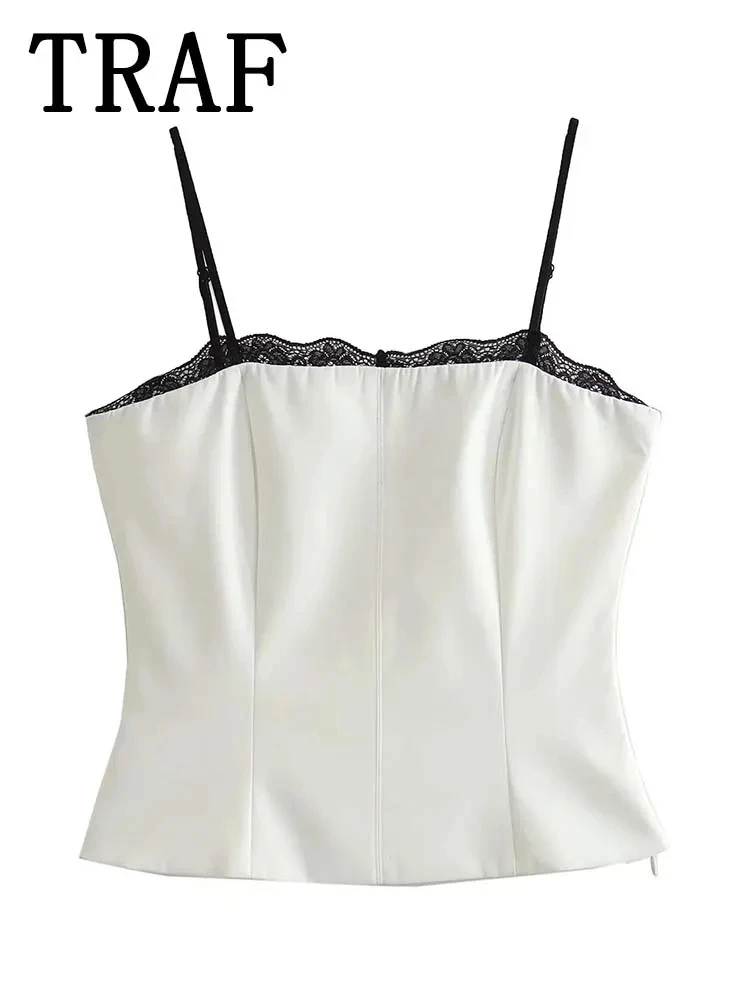 TRAF-Top-curto-feminino-sem-costas-top-feminino-com-emenda-de-renda ...