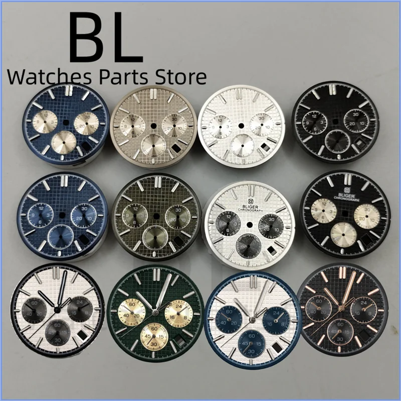 BLIGER Watch Dial 31.5mm Fit VK63 Quartz Movement Black White Blue ...