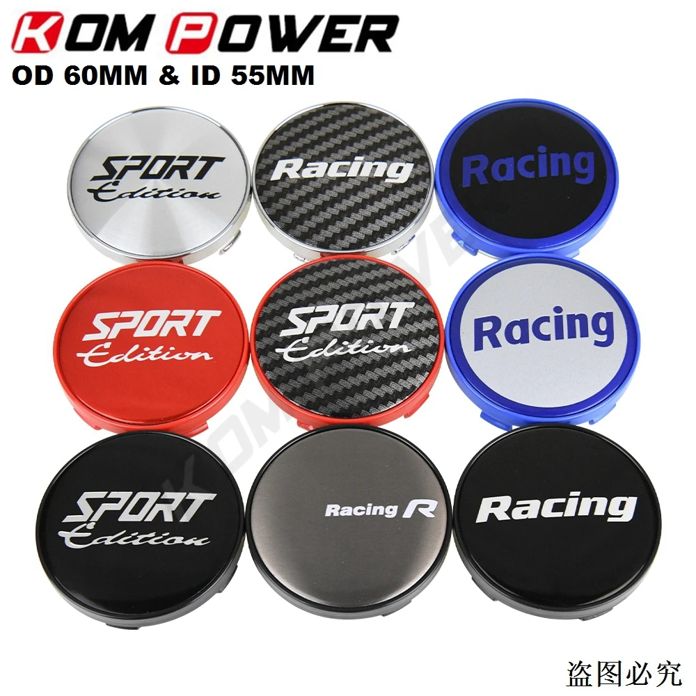 4PCS OD 60MM / ID 55MM Wheel Center Cap SPORT RACING Logo Wheel Cover ...