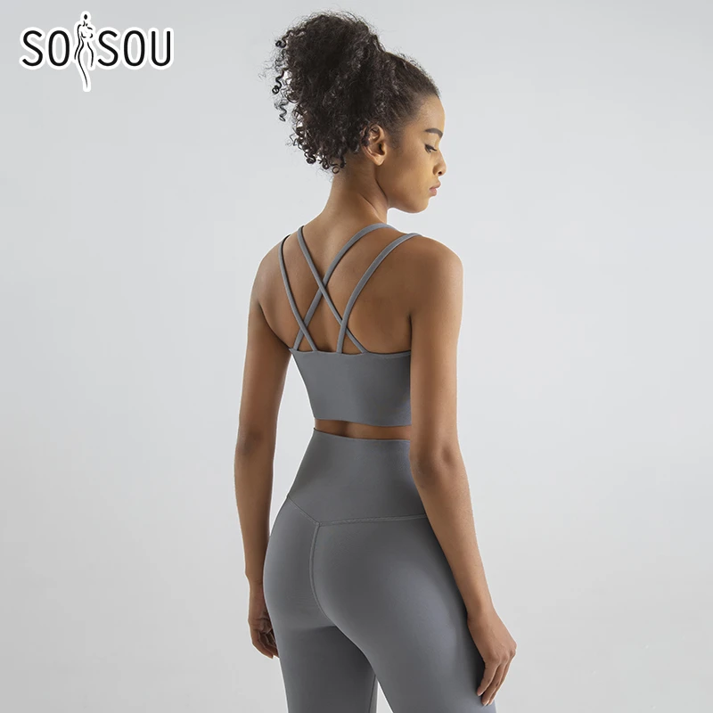 SOISOU New Nylon Yoga Set Women's Tracksuit Fitness Gym Two Piece Set Women Sports Bra Leggings ...