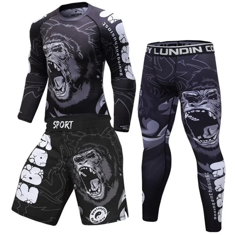 Set-da-boxe-Compression-Men-Sport-t-shirt-pantaloni-Rashguard-Jitsu-Bjj ...