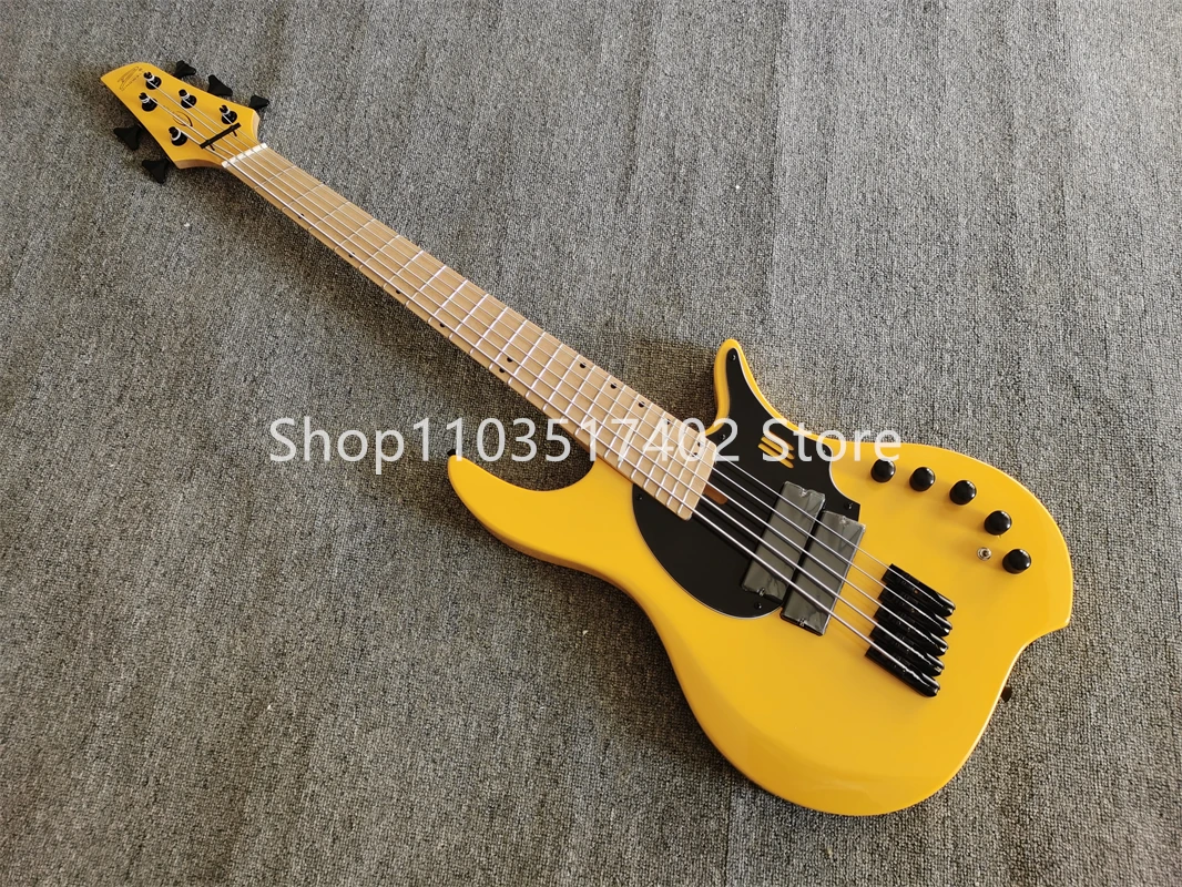 Factory-custom-yellow-5-string-electric-bass-guitar-maple-fingerboard ...