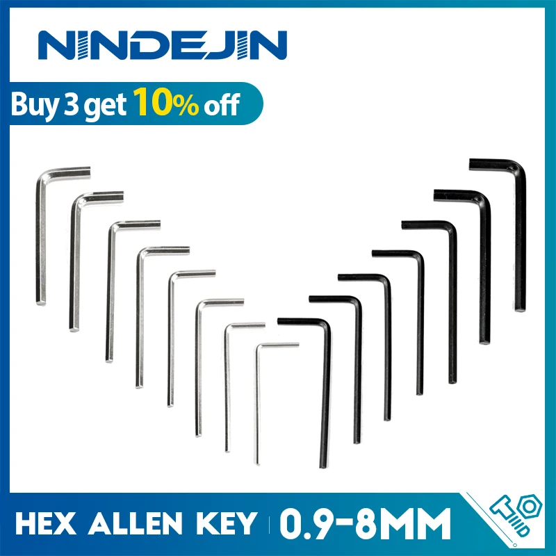 NINDEJIN 2-20pcs L shaped hex hexagon key allen wrench 0.9mm 1.5mm 2mm ...