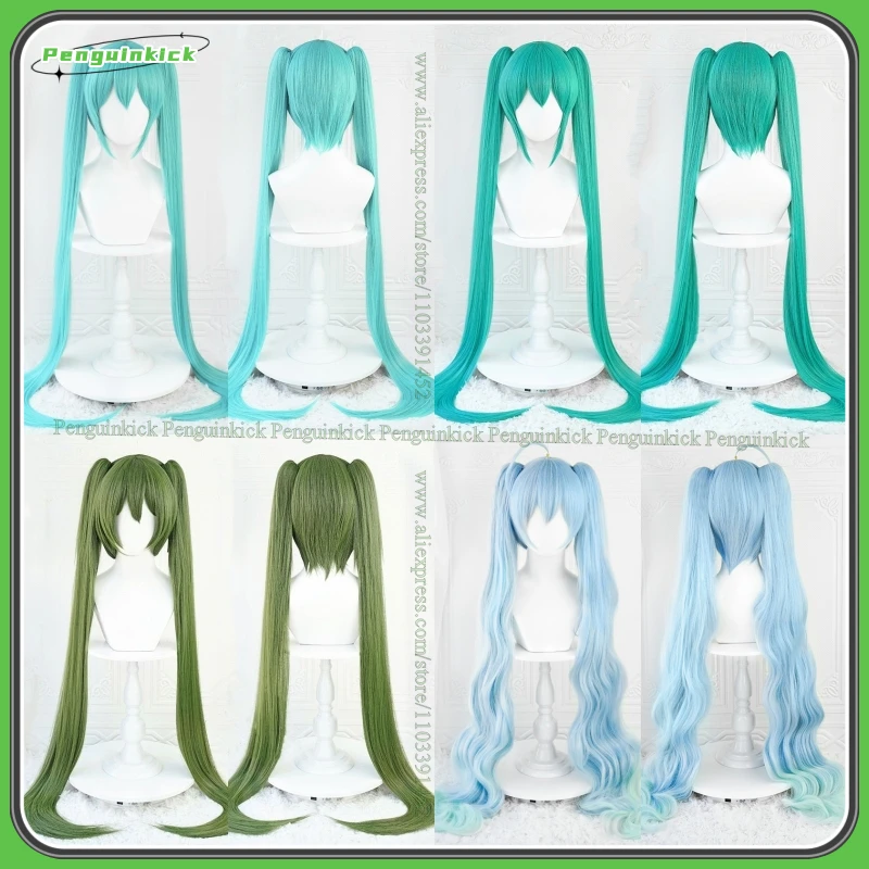 110cm-Miku-Cosplay-Synthetic-Wig-Twin-Ponytails-Bangs-Basic-Straight ...