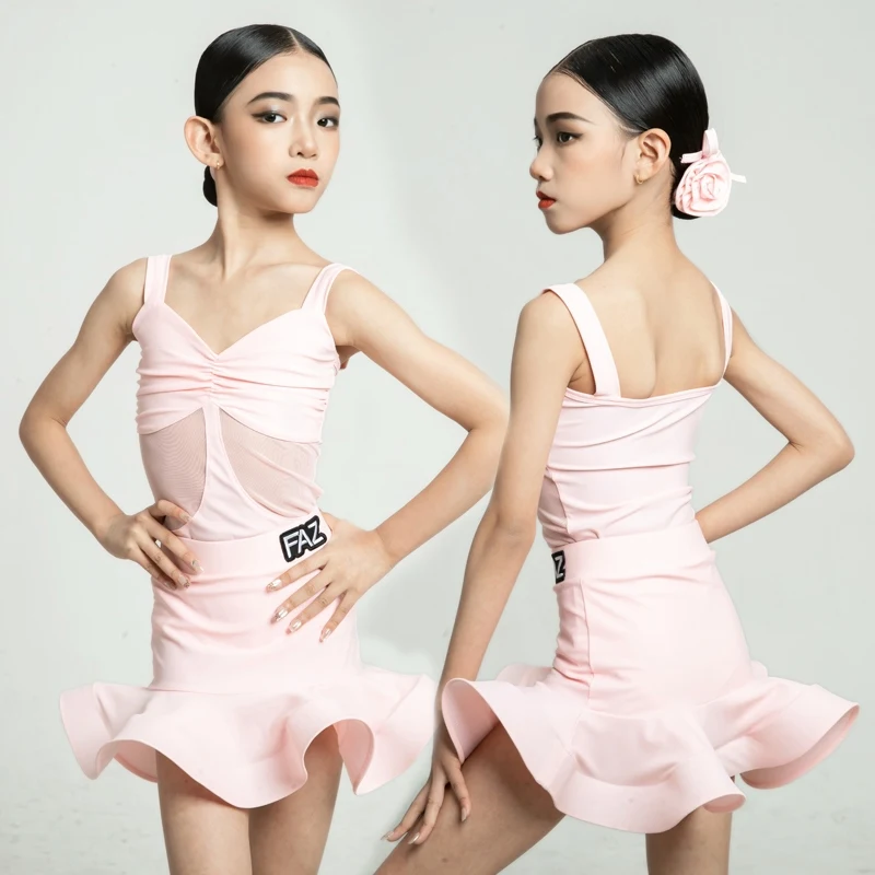 Pink Latin Dance Suit Summer Sleeveless Performance Dance Dress Girl ...