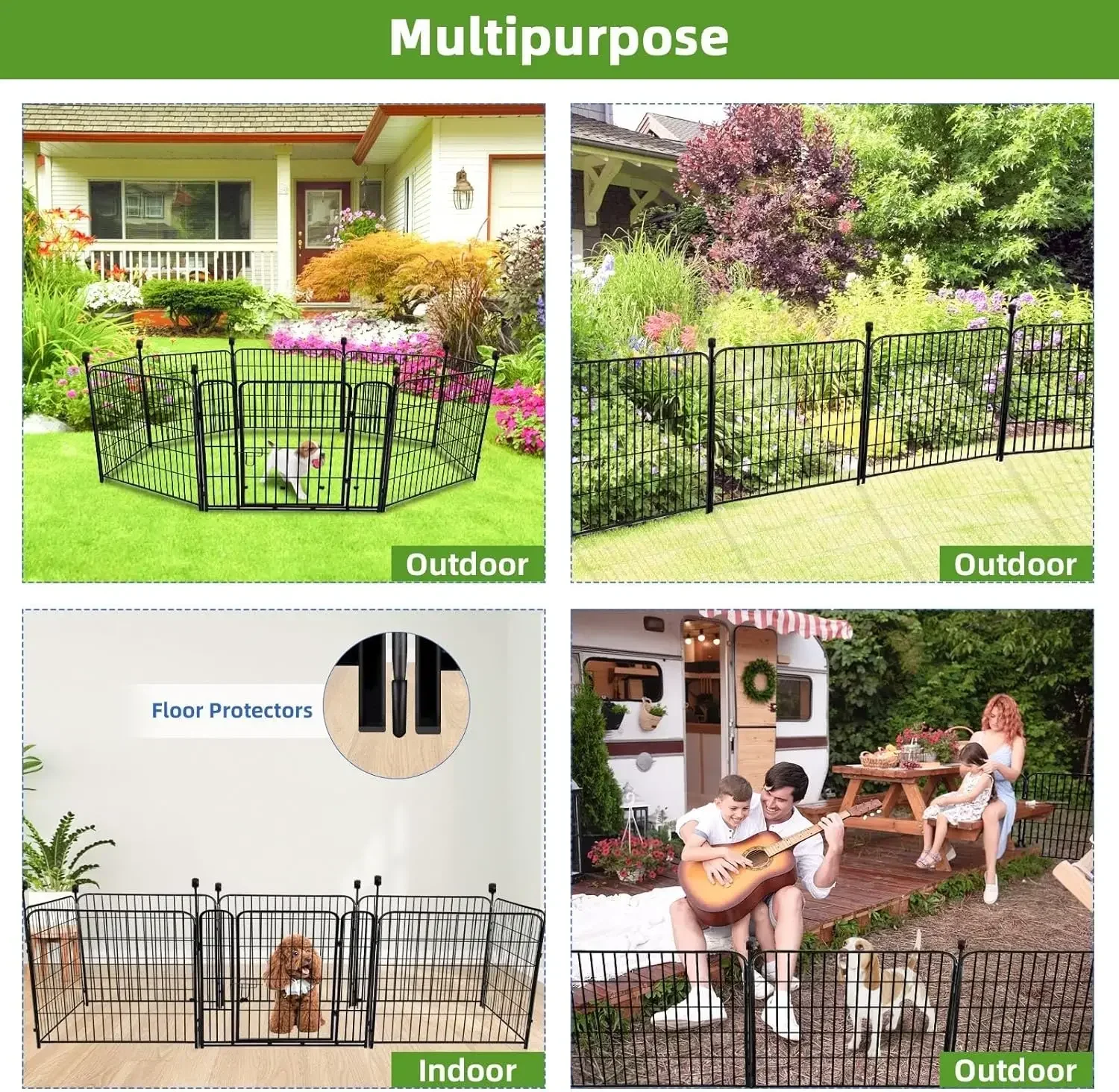 32 in(H) Garden Fence with Low Threshold Gate, 8 Panels Total 17.7 Ft(L ...