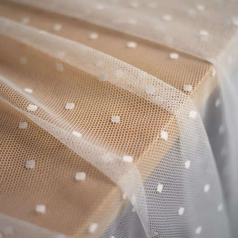 Stretched-White-Jacquard-Polka-Dot-Sheer-Polyester-Pink-Mesh-Net-Tulle ...