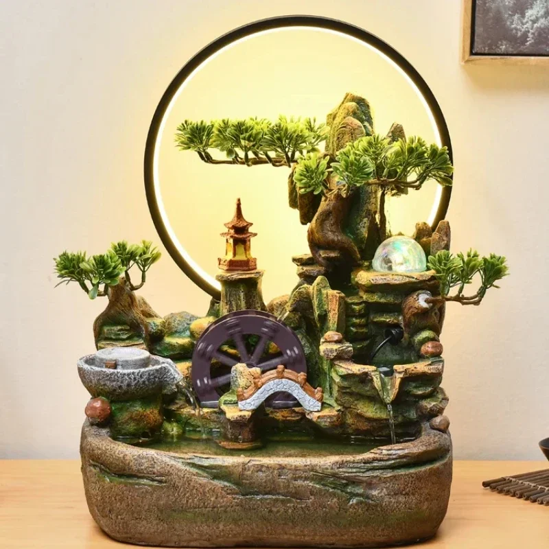 Indoor Fountain with Fish Tank Fog Water Feature Feng Shui Resin ...