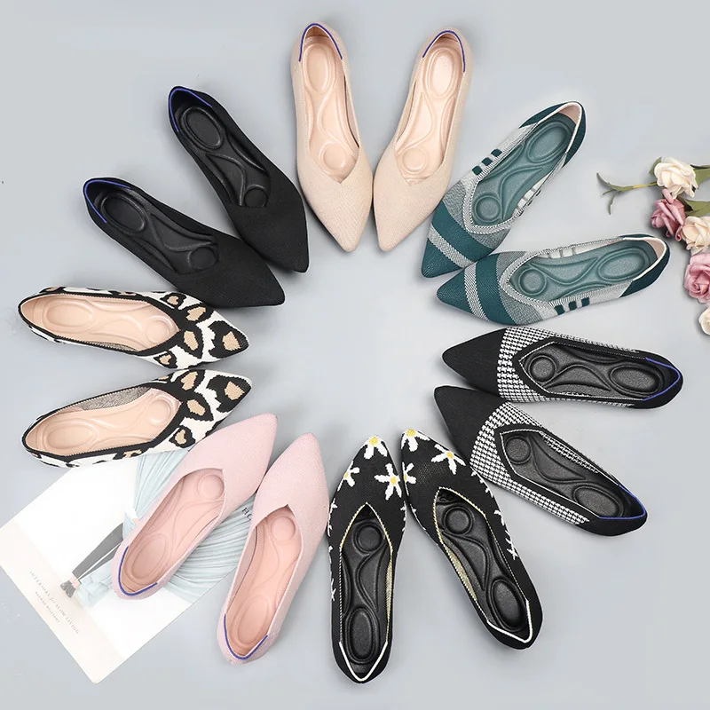 Breathable-Polyester-Shoes-Women-Spring-Flats-Pointy-Toe-Ballerinas ...