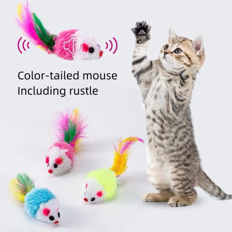 4/8Pcs Colorful Cute Mini Soft Fleece False Mouse Cat Toys Feather ...