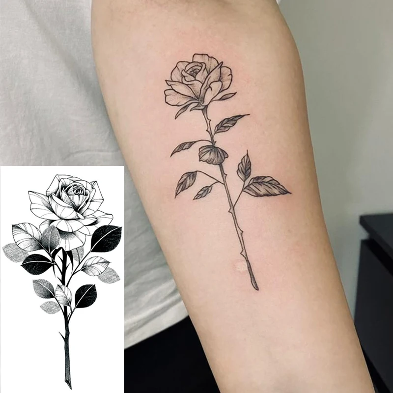 Simple Rose Stem Tattoo