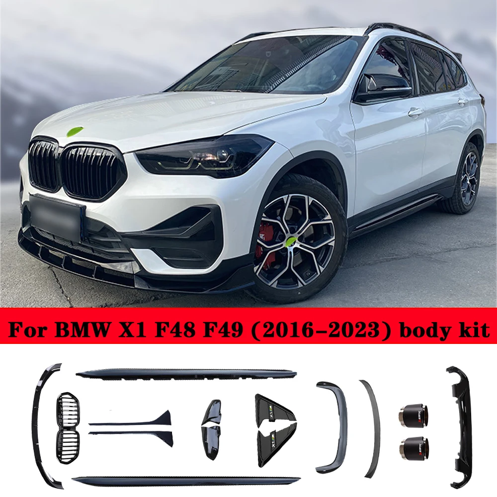 BMW X1 바디 키트 BMW F48 F49 스포일러 프론트 립 사이드 스커트 디퓨저 펜더 백미러 커버 개조, 블랙 사무라이 ...