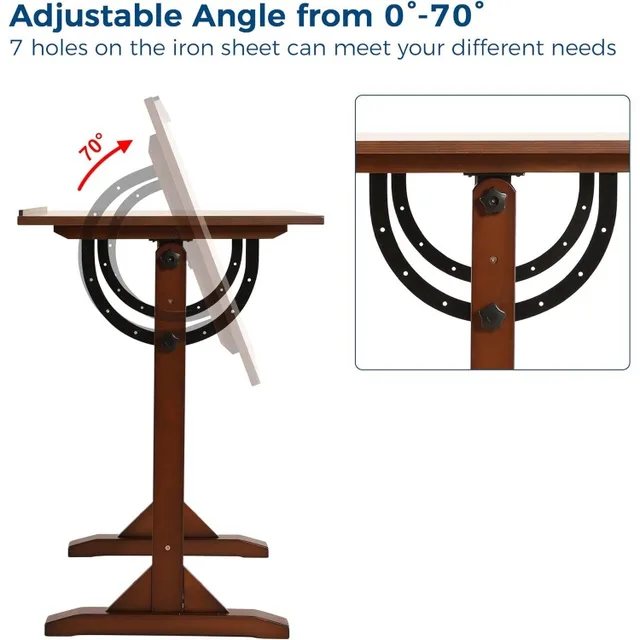 Adjustable Height Art Table With H-frame DJAR 42"x30" Adjustable Wooden ...