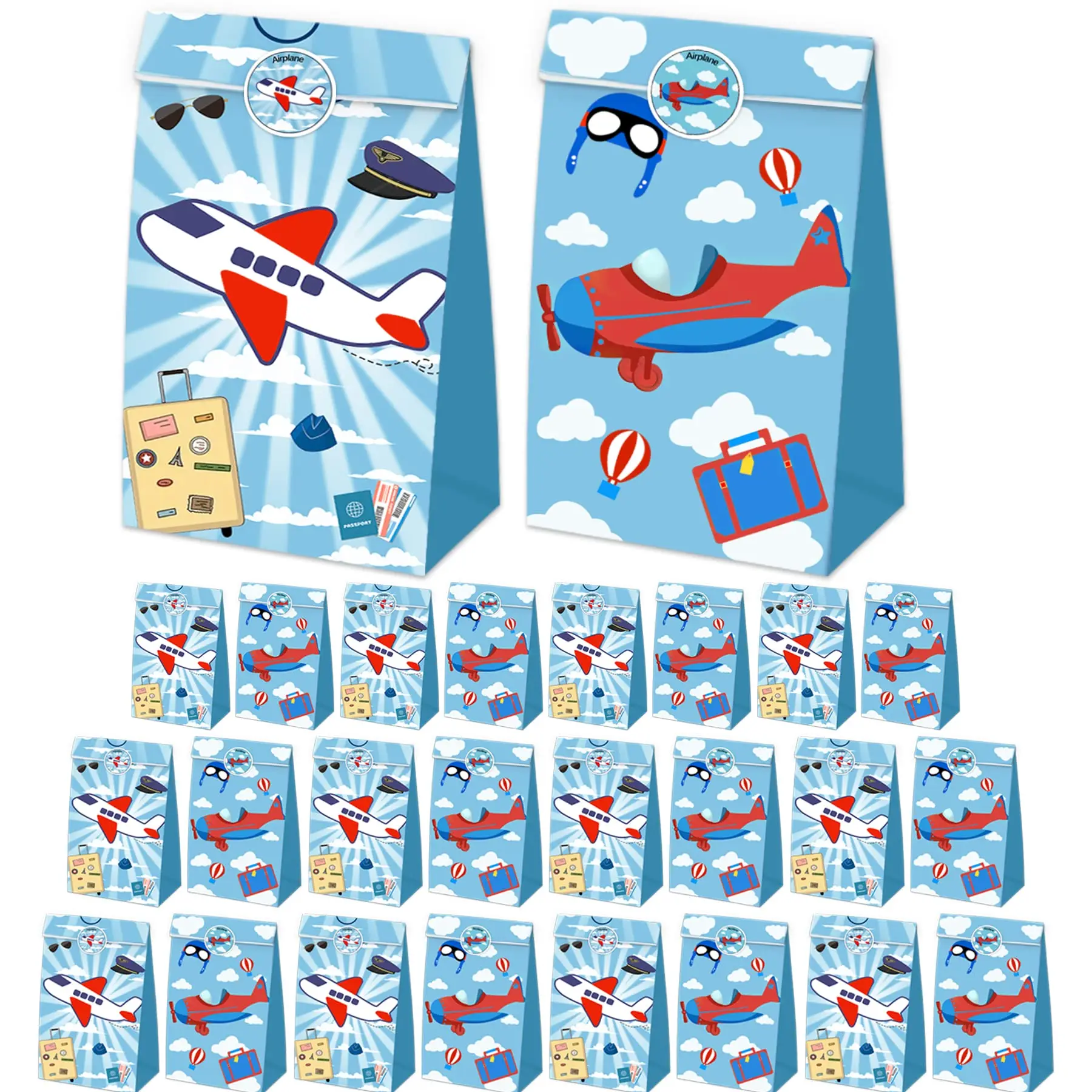 12pc-Cartoon-Airplane-Goodie-Bags-Kraft-Paper-Candy-Bag-with-Stickers ...