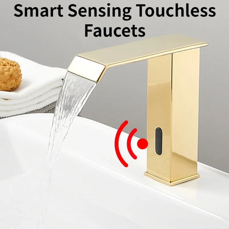 Golden-Kitchen-Auto-Faucet-Brass-Smart-Sensor-Tap-Touchless-Bathroom ...