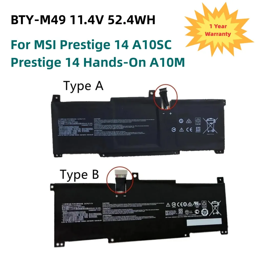 New BTY-M49 Laptop Battery For MSI Prestige 14 A10SC Prestige 14 Hands ...