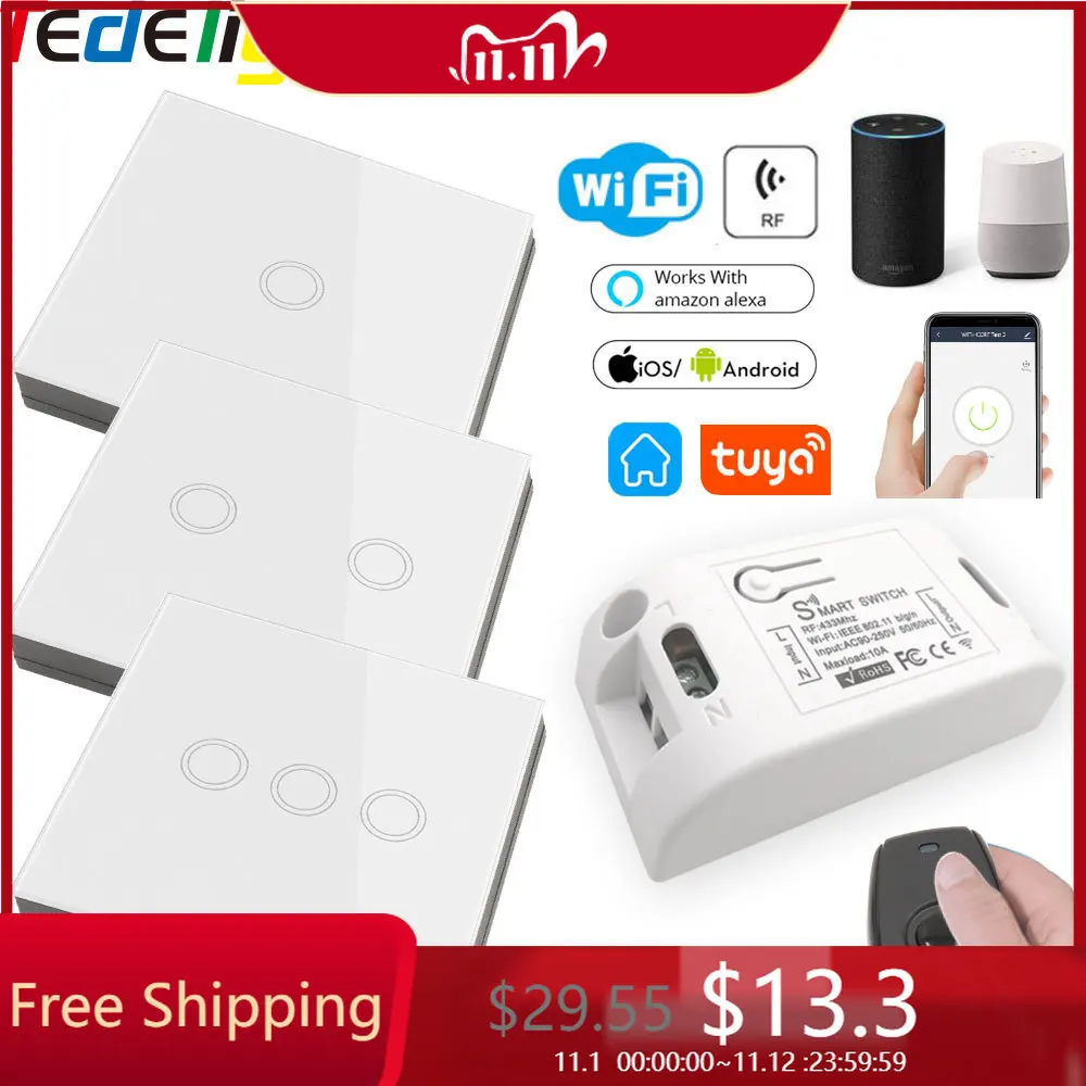 Tuya WiFi 433MHz Smart Light Switch Rf Wireless Glass Panel Wall Switch ...