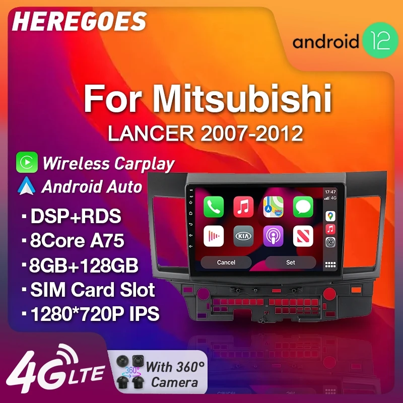 Carplay 9 "qled 8gb + 128gb rádio do carro android 12 para mitsubishi ...