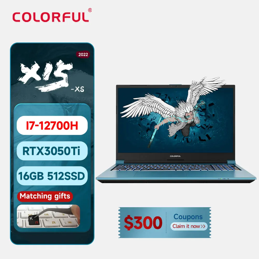 Colorful X15 XS 게이밍 노트북, 인텔 코어 i7 12700H RTX 3050 Ti, 15.6 인치 FHD ...