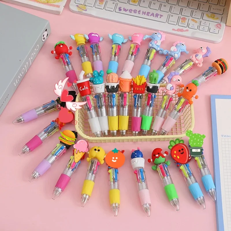 10Pcs/Lot Cute Kawaii Cartoon Mini 4 Colors Ballpoint Pen Multicolor ...