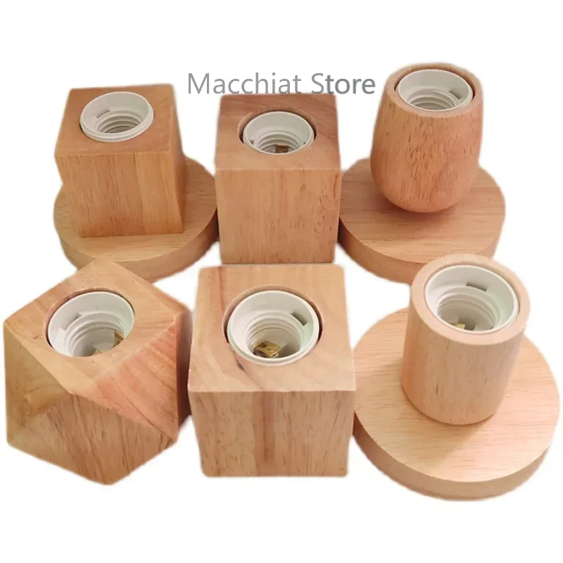 Solid-Wood-Lamp-Holder-E27-Screw-Bulb-Household-Nightlight-Base-with ...