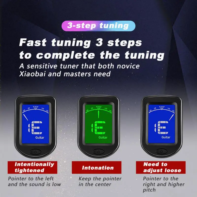 Universal-Guitar-Tuner-Black-Clip-On-360-Degree-Rotatable-LCD-Display ...