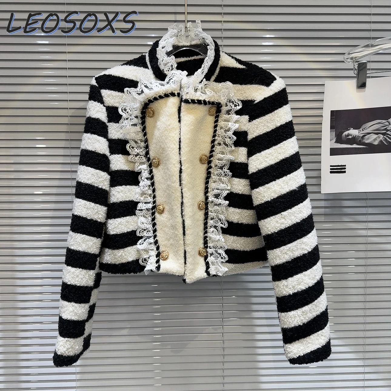 2023-Winter-New-Fashion-Design-Women-s-Lace-Black-and-White-Striped ...