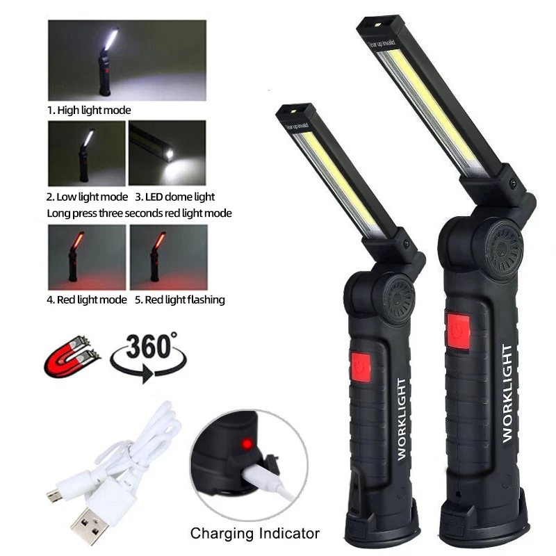 X TIGER Portable COB LED Flashlight USB Rechargeable Work Light ...