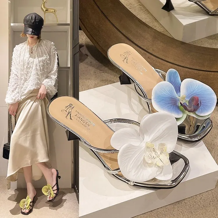 Shoes Woman's Slippers Heeled Mules Luxury Slides Flower Rubber Flip ...