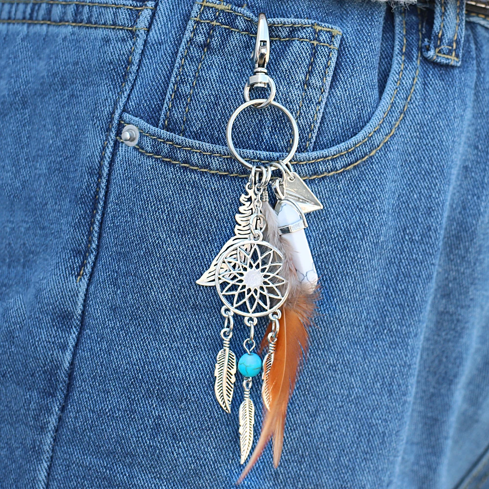Artilady Natural Stone Keychain Dreamcatcher Metal Keyring Bag Charm ...