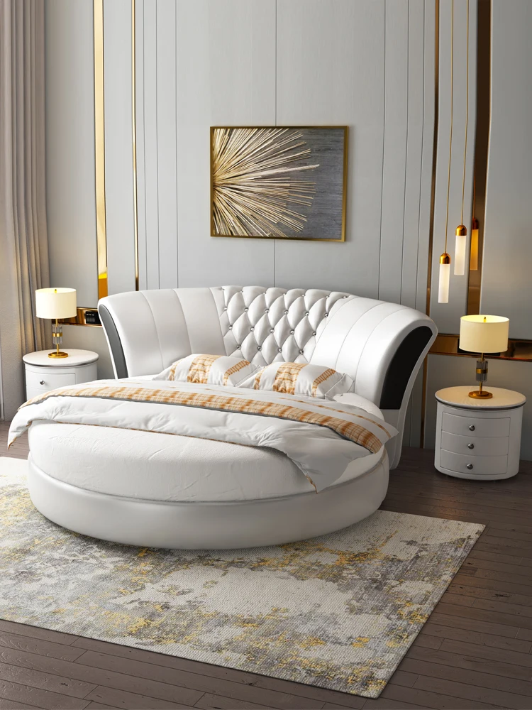 Leather-large-round-bed-Double-bed-European-Luxury-Hotel-Couple-bed ...