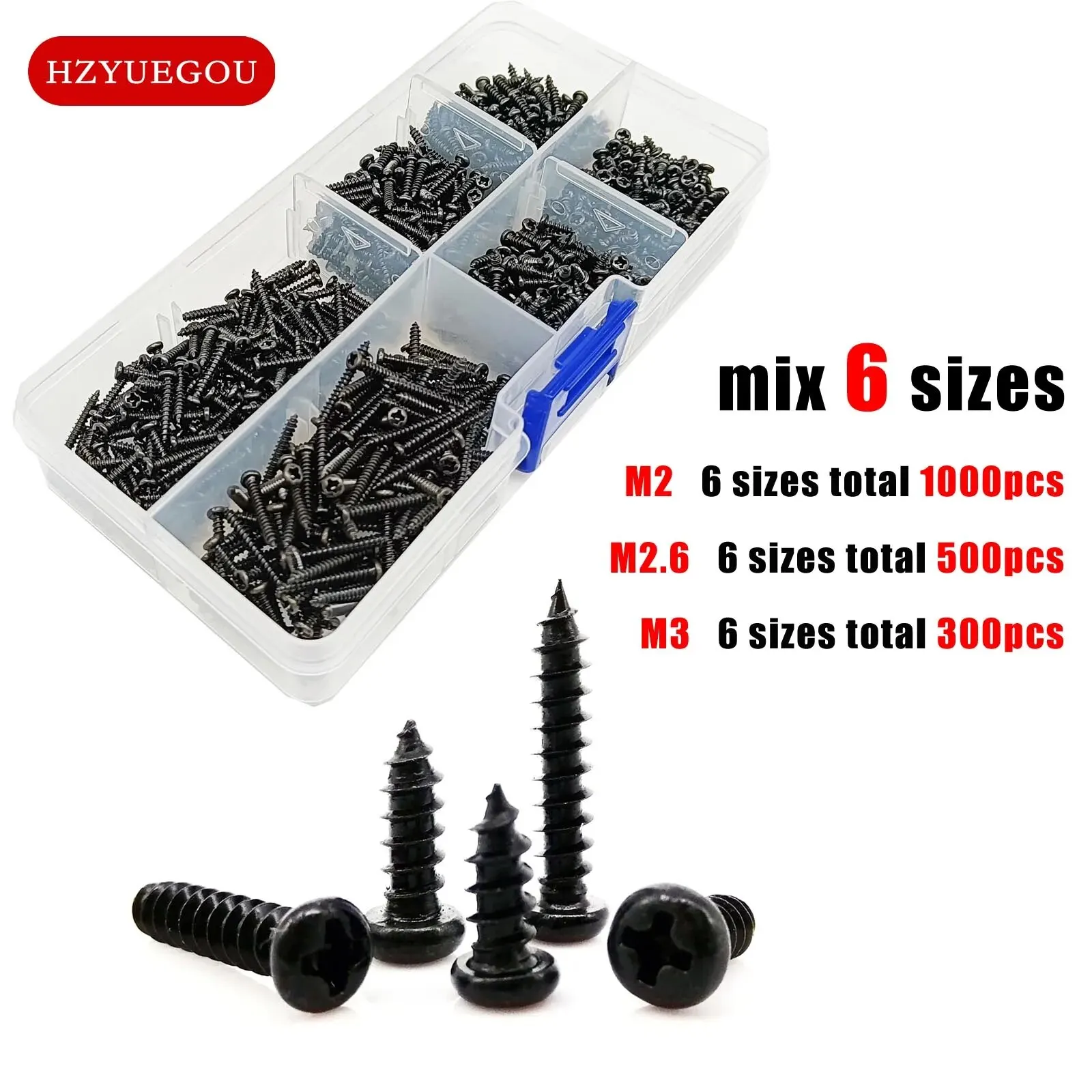 300-500-1000pcs-Cross-Phillips-Round-Pan-Head-Self-Tapping-Wood-Screw ...