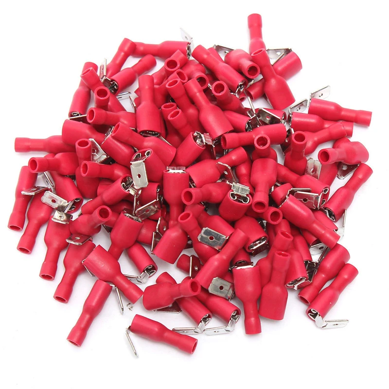 100pcs 6.3mm Splice Wire Connector Insulated Piggyback Female Spade ...