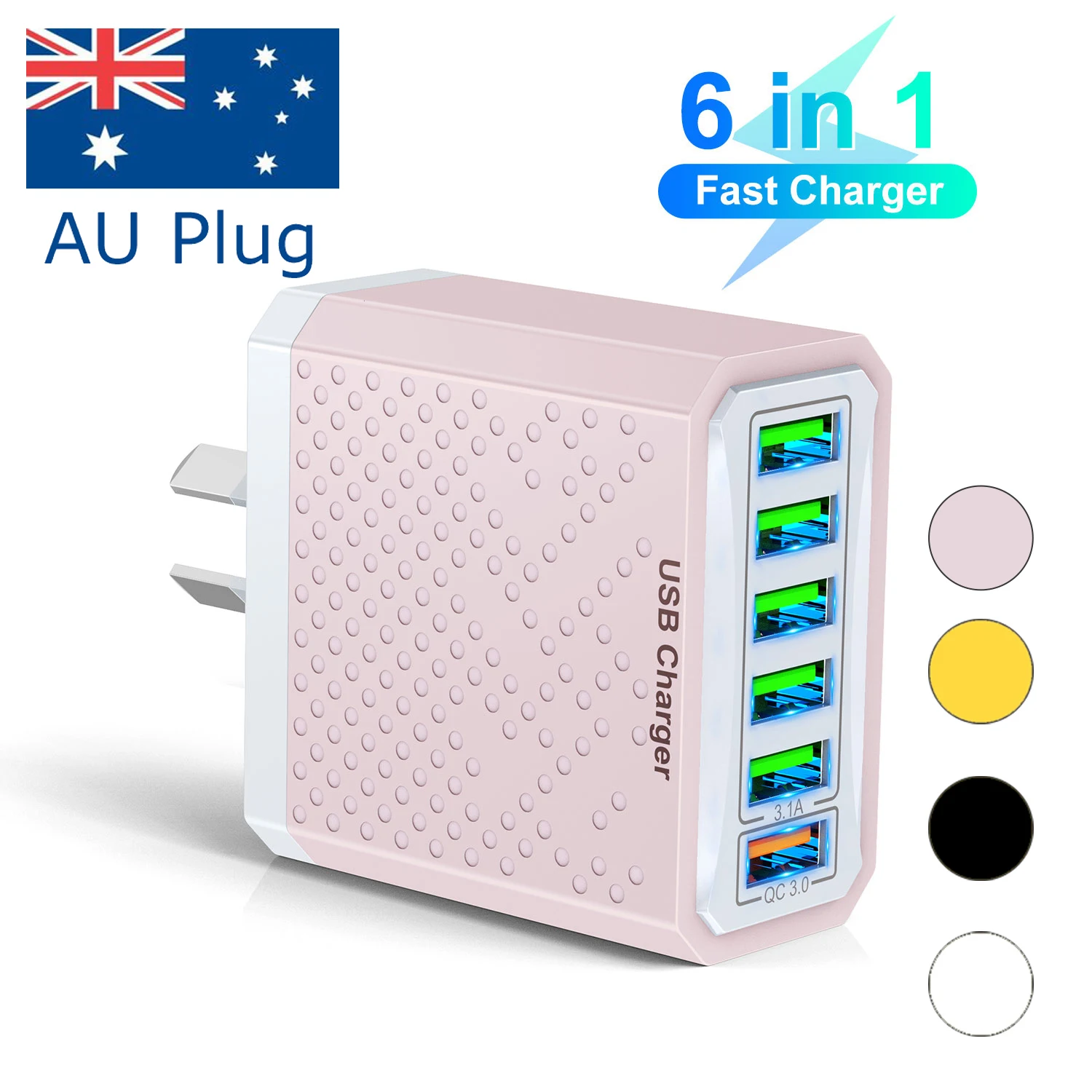 3-1A-Pink-USB-Fast-Charger-6-IN-1-AU-Plug-Fast-Charging-Charger-for ...