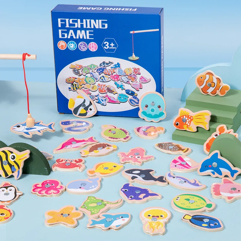 Montessori-Kids-Fishing-Toys-Wooden-Magnetic-Fishing-Game-Set-Cartoon ...