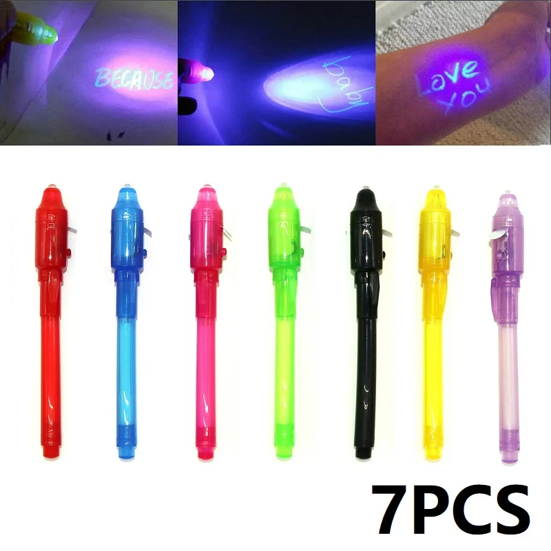 7-PCS-Invisible-Ink-Pen-with-Light-Invisible-Pen-Magic-Pen-Highlighter ...