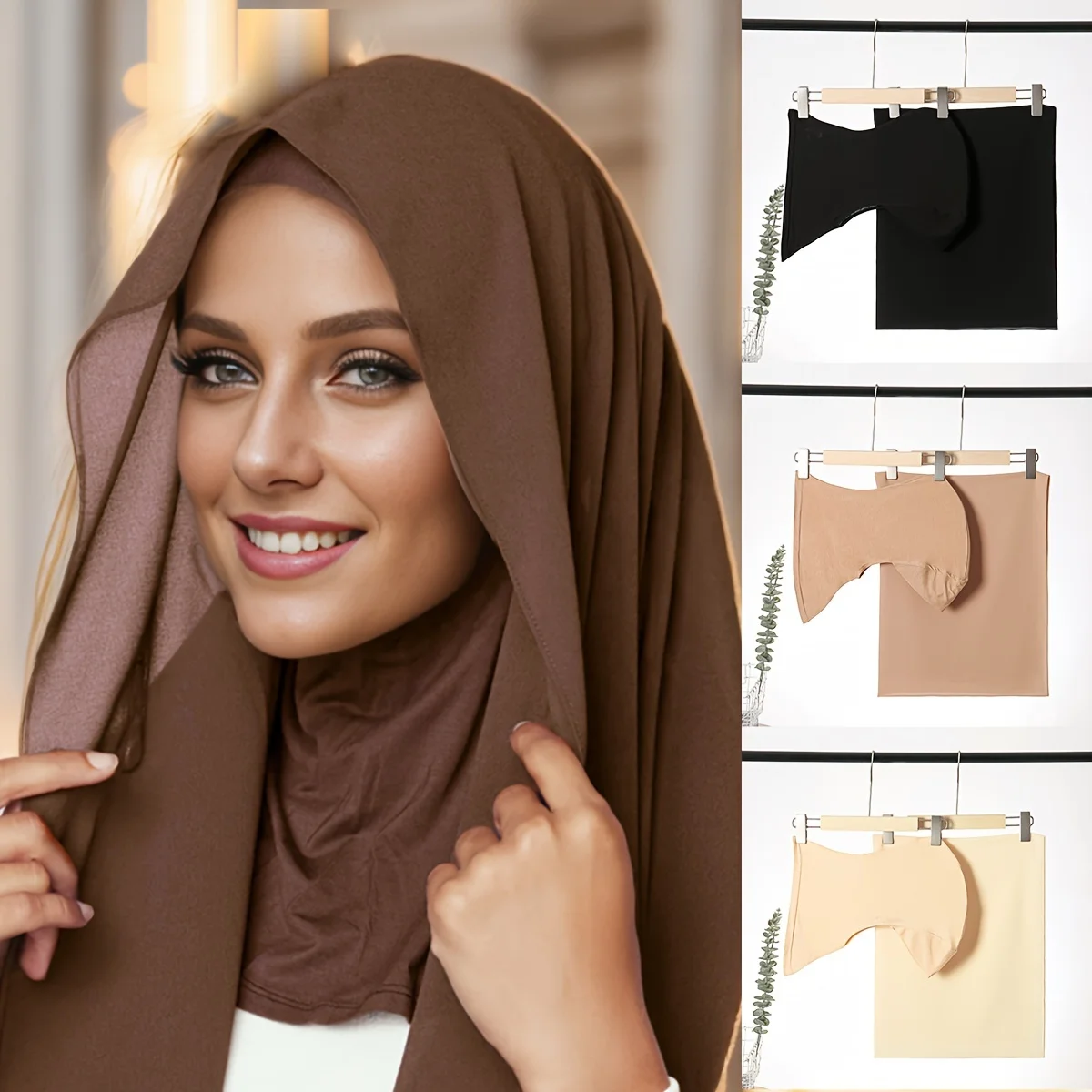 Elegant Elastic Instant Hijab Solid Color Chiffon Hijab Set Women's ...