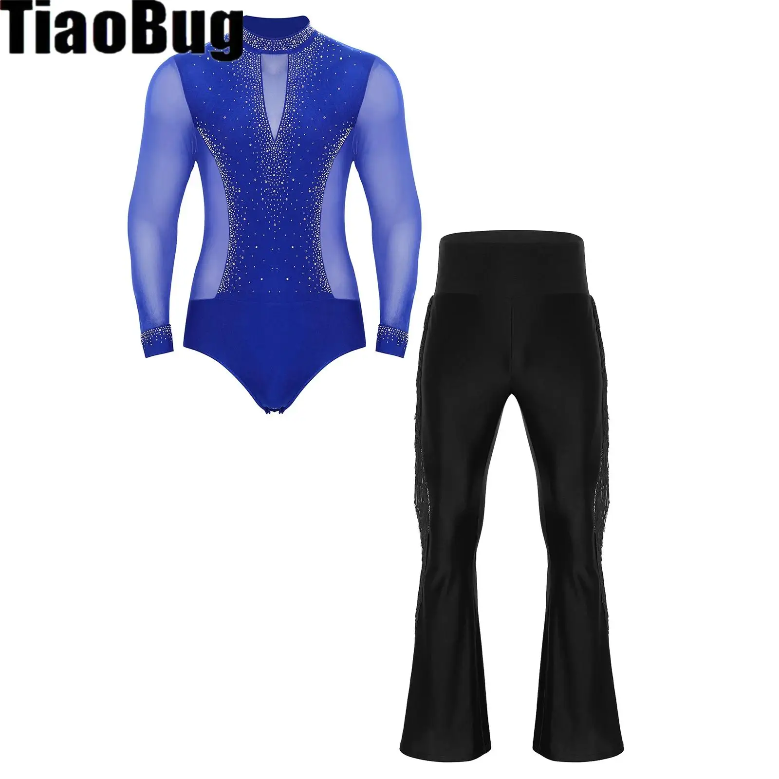 Men Latin Dance Outfit Tango Chacha Dance Shirt Long Sleeve Mesh ...