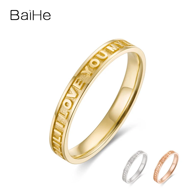 BAIHE-18K-Yellow-Gold-Ring-Female-Vegan-Ring-Pair-Ring-Hollow-Index ...