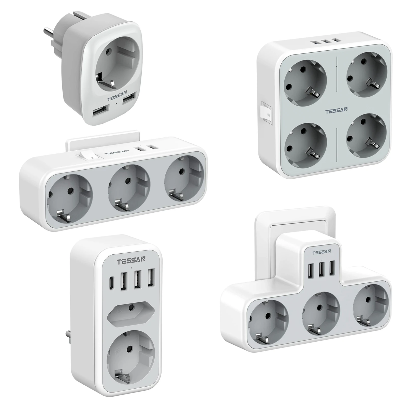 TESSAN-Multi-Outlets-Power-Strip-with-Outlet-and-USB-Ports-EU-KR-Wall ...